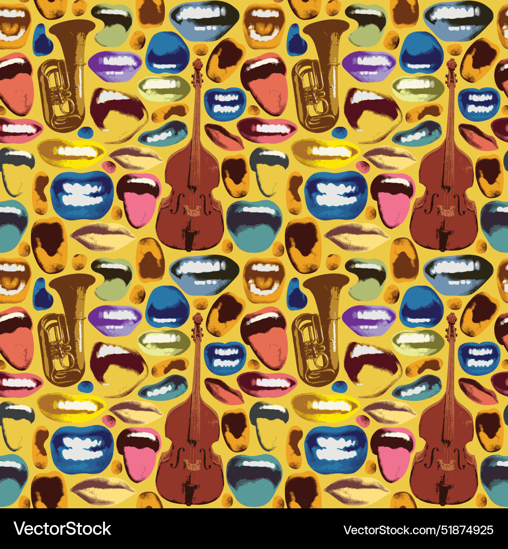 Colorful Lips Music Pattern Royalty Free Vector Image