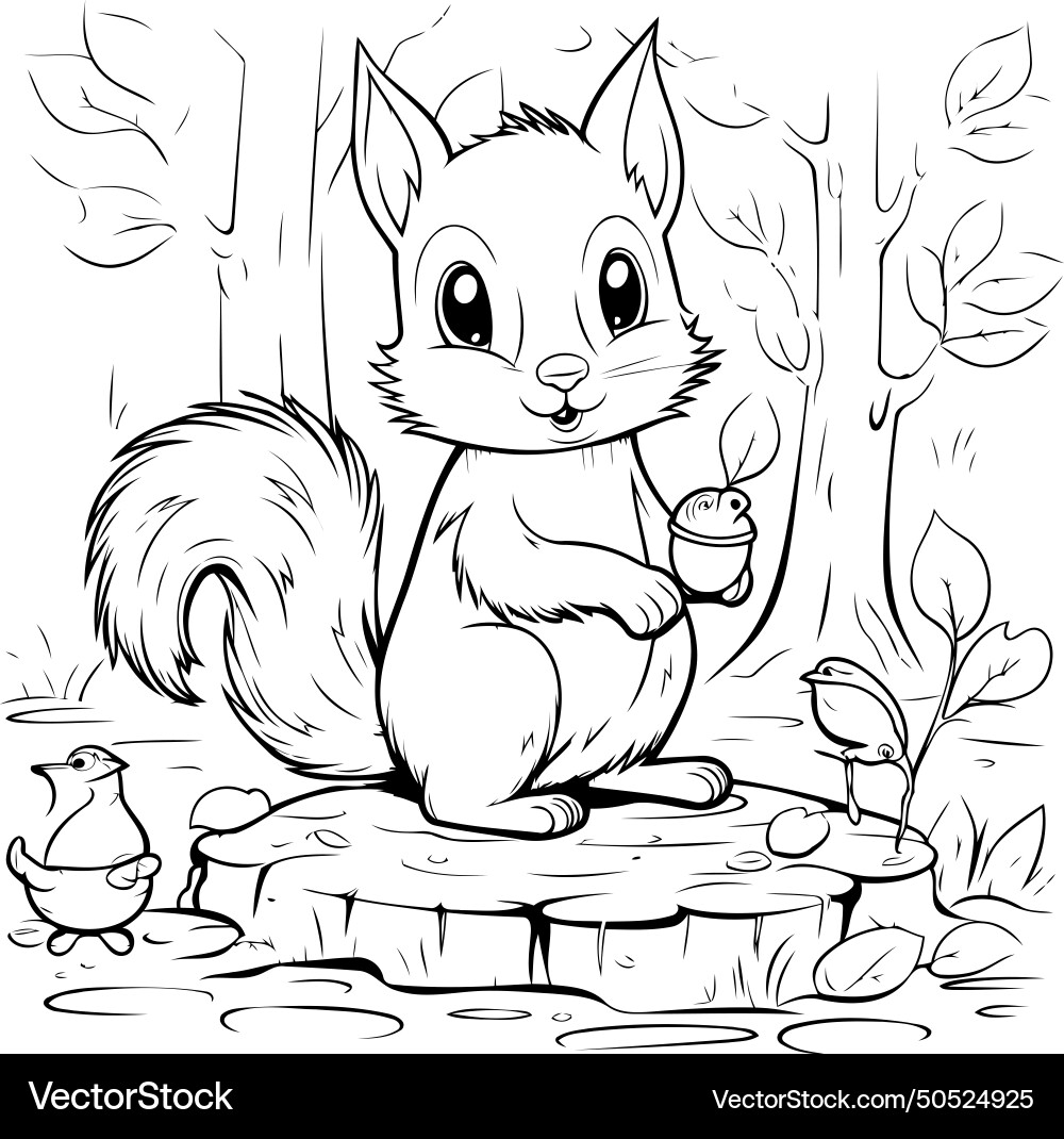 Cute squirrel in the forest for coloring book Vector Image