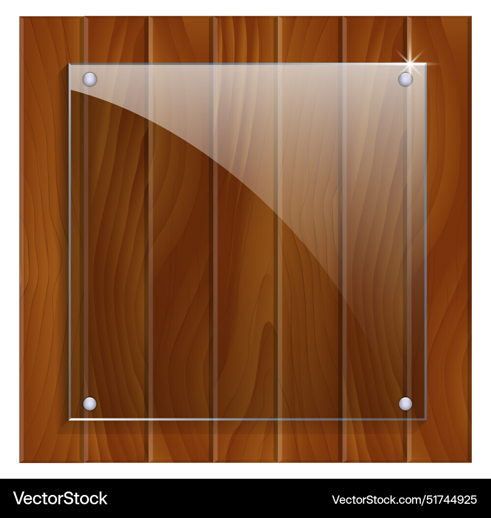 Glass plaque on wooden background eps Royalty Free Vector