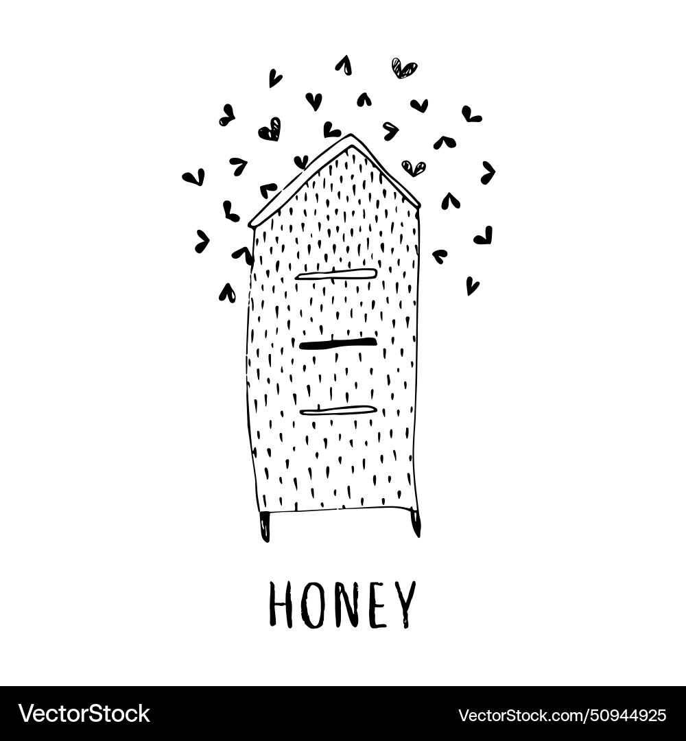 Hand-drawn hive with bees Royalty Free Vector Image