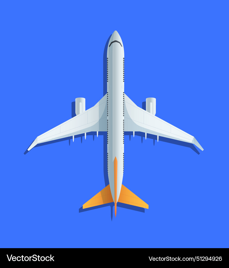 Bottom view of an airplane in flight against Vector Image
