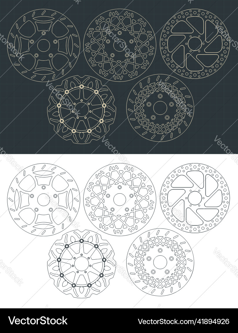 Brake discs blueprints mini set Royalty Free Vector Image