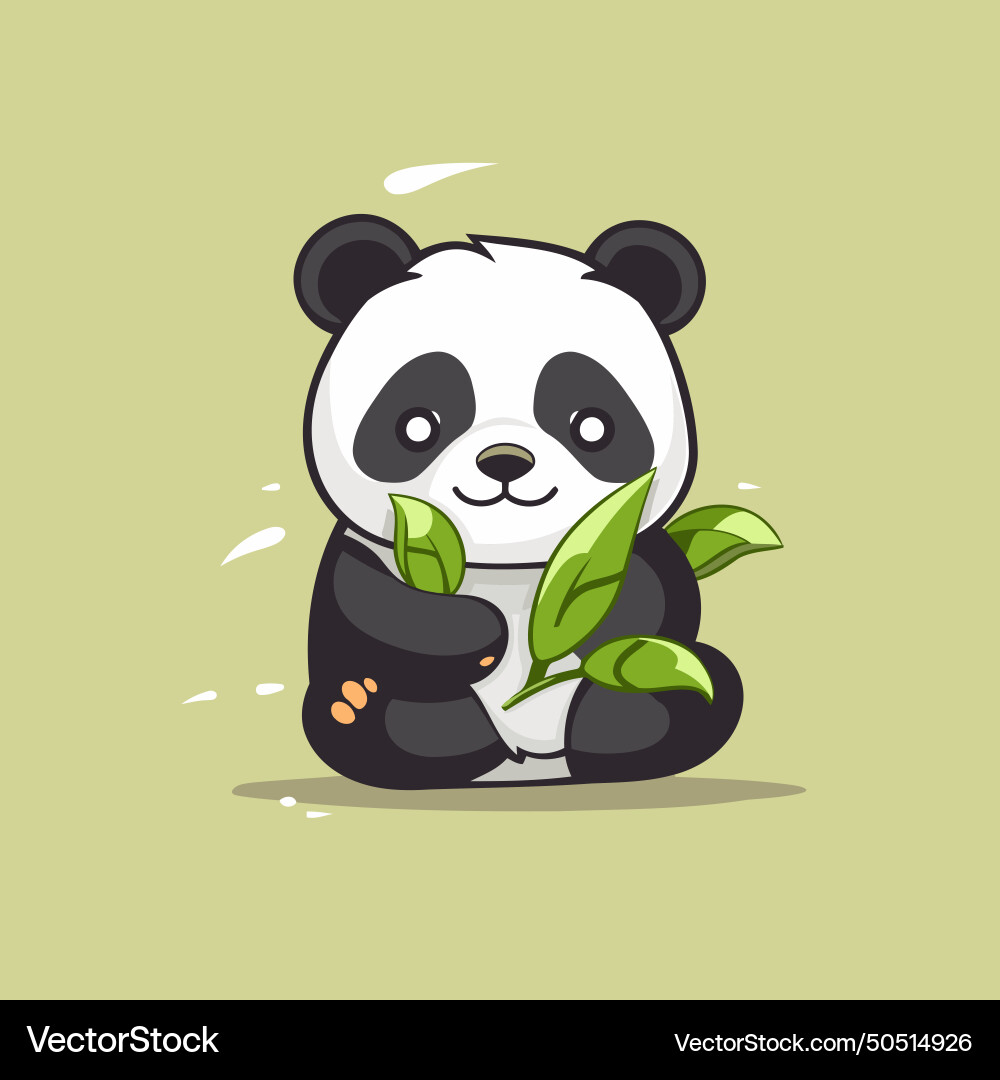 Cute panda holding leaves in cartoon style Vector Image