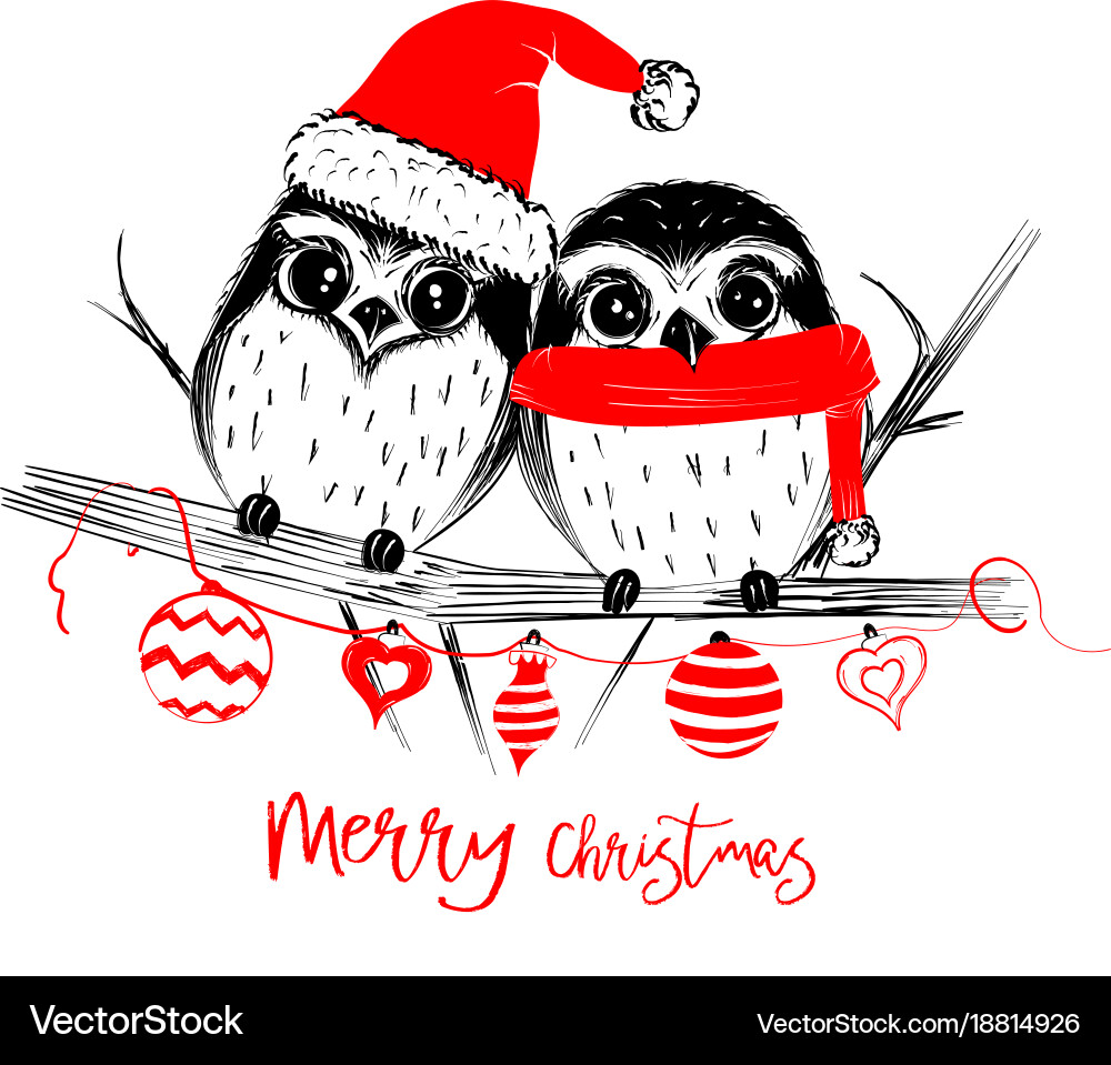 Hand Drawn Merry Christmas Cards Royalty Free Vector Image