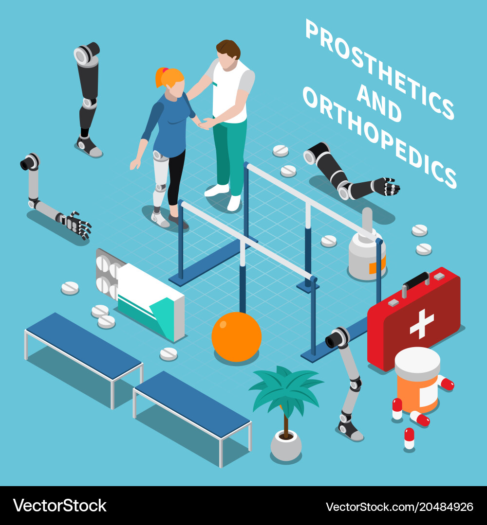 Prosthetics and orthopedics isometric composition Vector Image