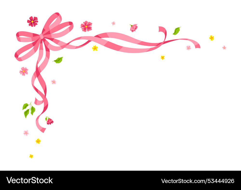Ribbon with bow and flowers beautiful decorative Vector Image