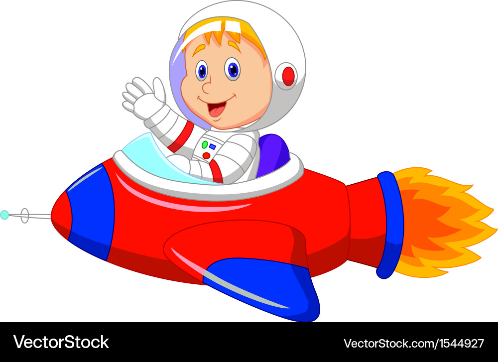 Cartoon boy astronaut in the spaceship Royalty Free Vector