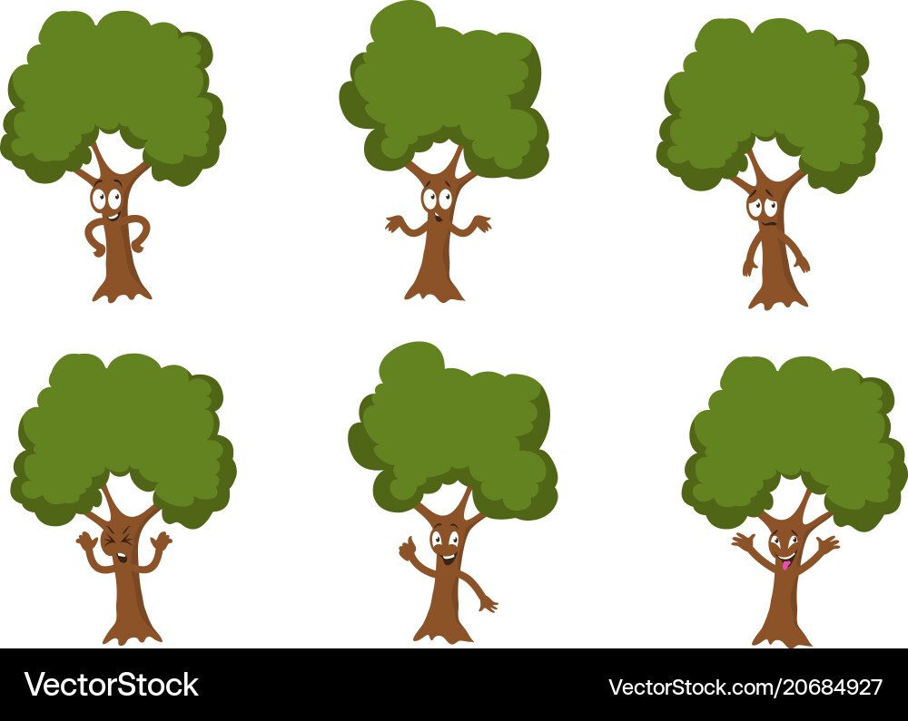 Cartoon funny green tree characters Royalty Free Vector