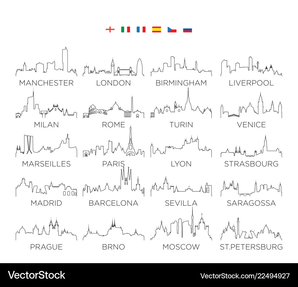 Europe skyline city line art design set 2 Vector Image