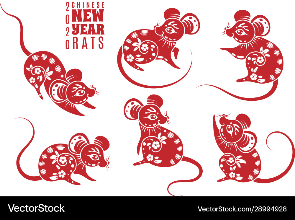 New year 2020 rat red rats Royalty Free Vector Image
