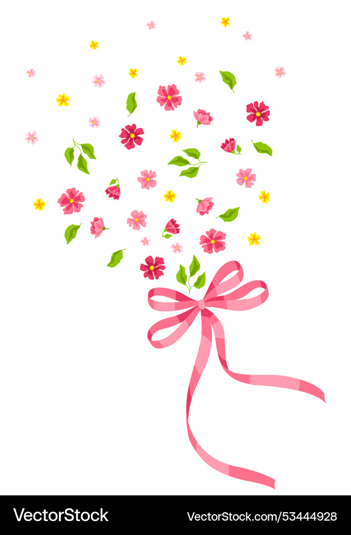 Ribbon with bow and flowers beautiful decorative Vector Image