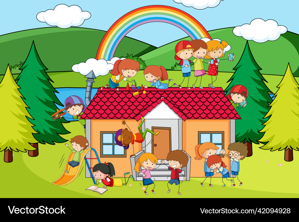 Scene with kids playing at home Royalty Free Vector Image