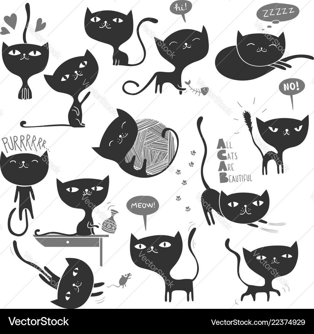 13 black cats Royalty Free Vector Image - VectorStock