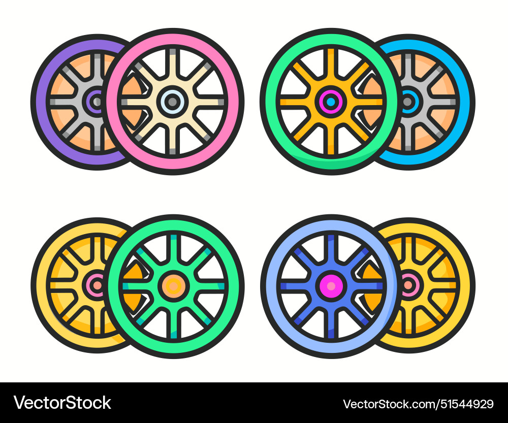 Four colorful car alloy wheels Royalty Free Vector Image
