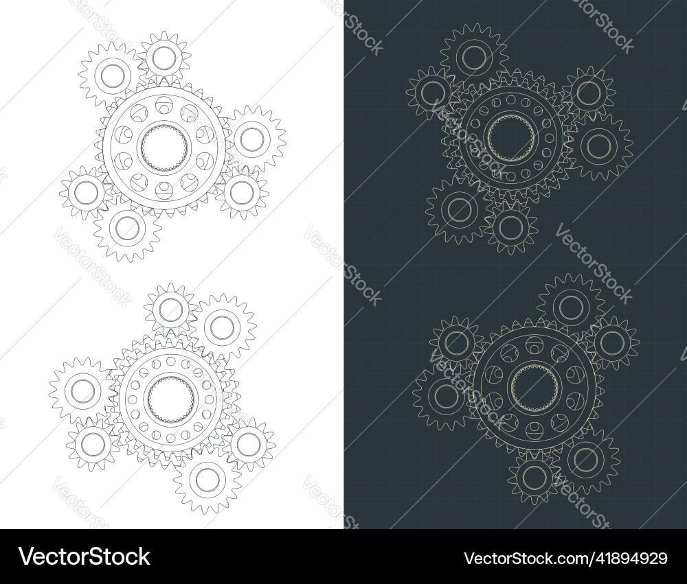 Gear transmission blueprints Royalty Free Vector Image