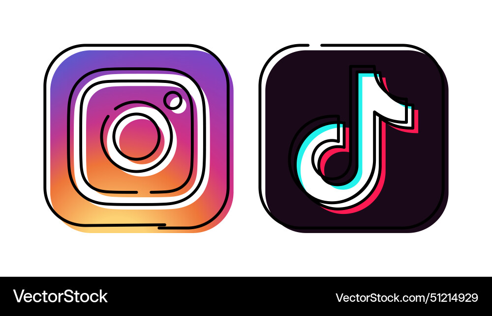 Instagram and tiktok apps icons in hand drawn Vector Image
