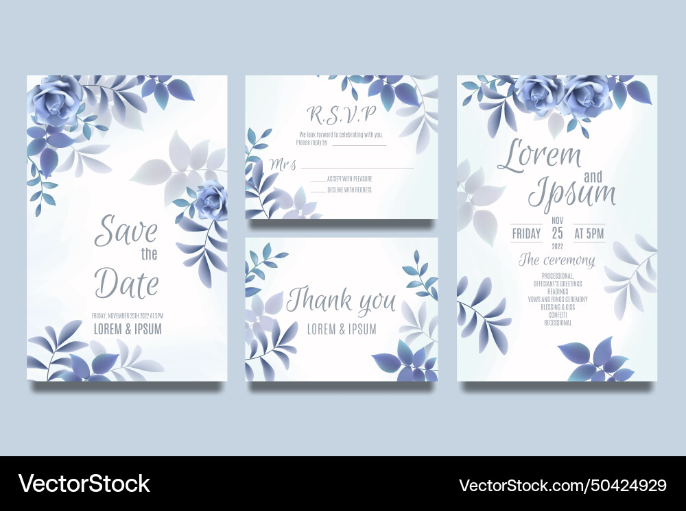 Wedding invitation template with blue roses Vector Image