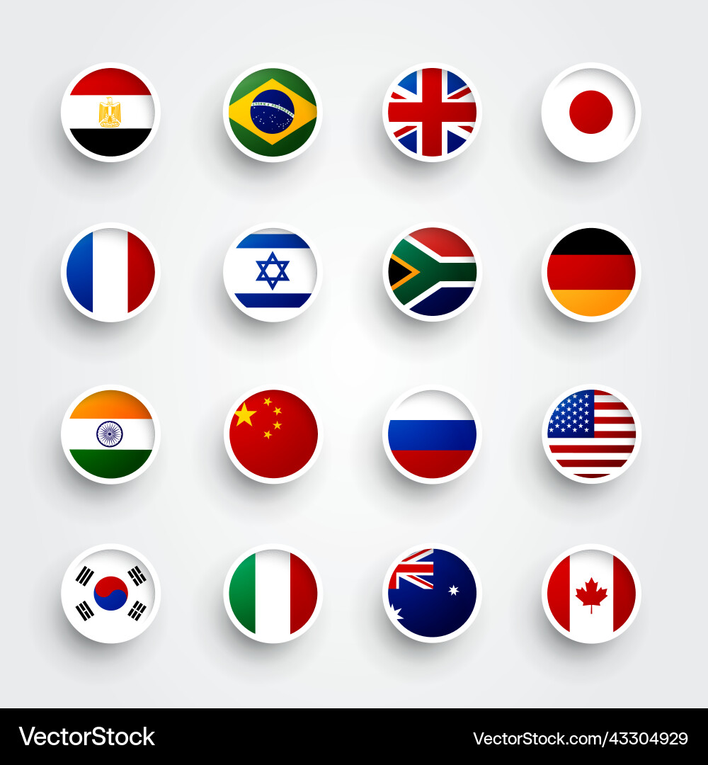 World Flags Button Set Royalty Free Vector Image
