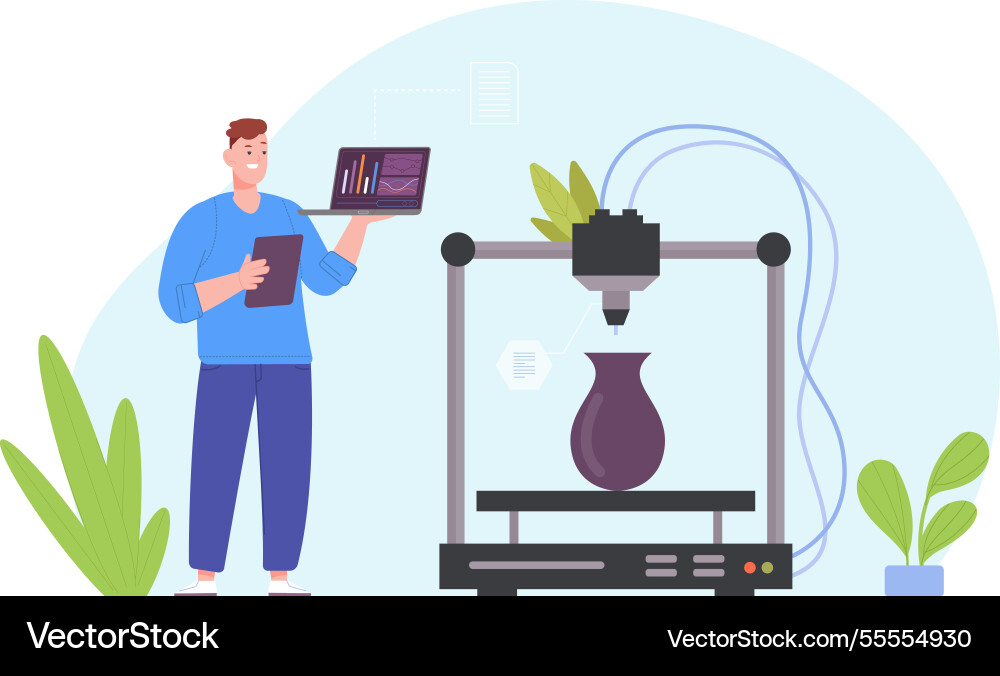 3d printer engineer student print polymer Vector Image