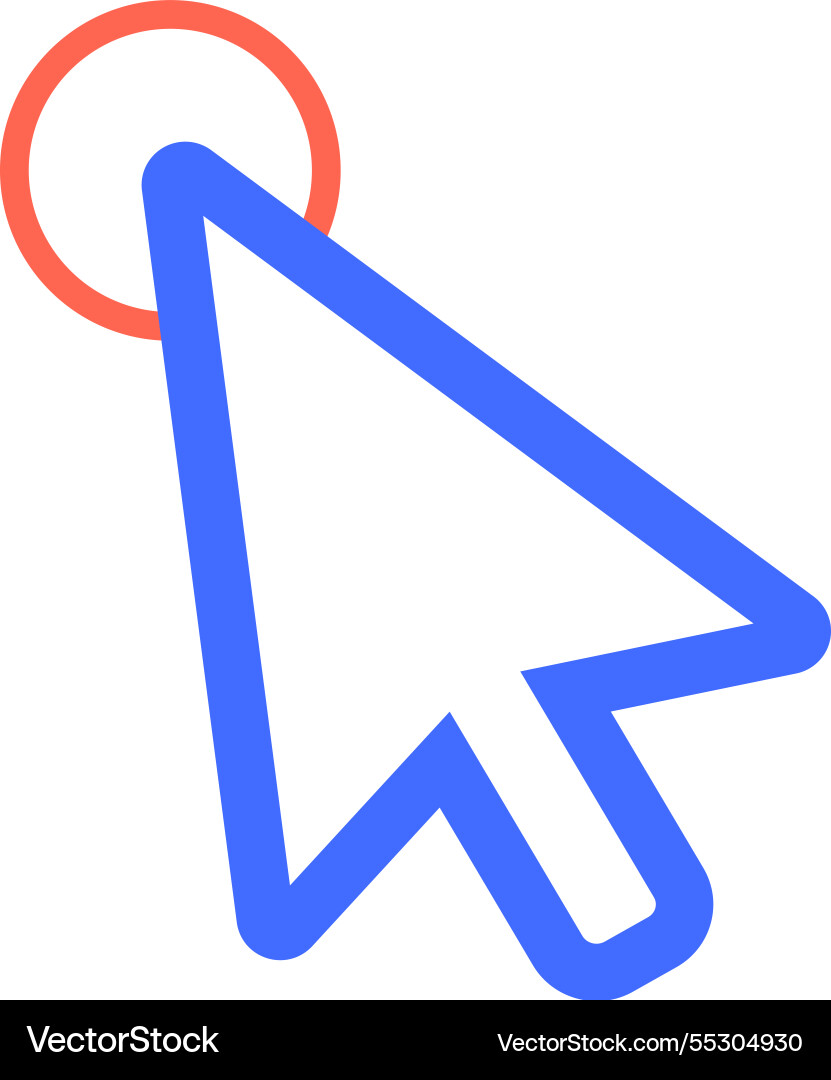 Blue cursor icon actively clicking on a red circle