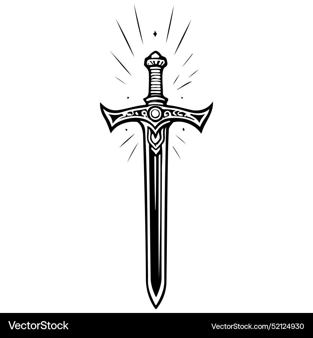 Cartoon sword drawing line head art black Vector Image