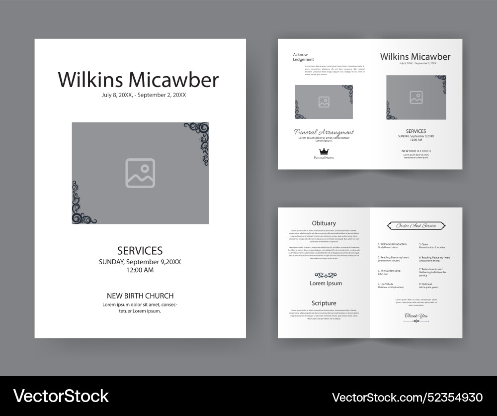 Funeral template for memorial program Royalty Free Vector
