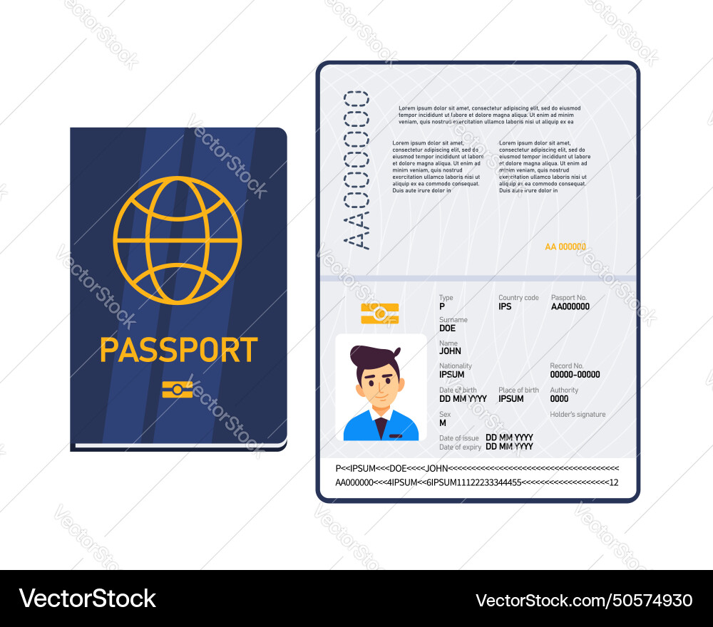 International male biometric passport opened Vector Image