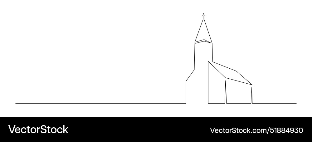 One continuous line drawing of church building Vector Image