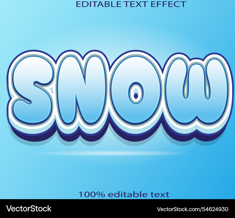 Snow editable text effect 3d emboss cartoon style Vector Image