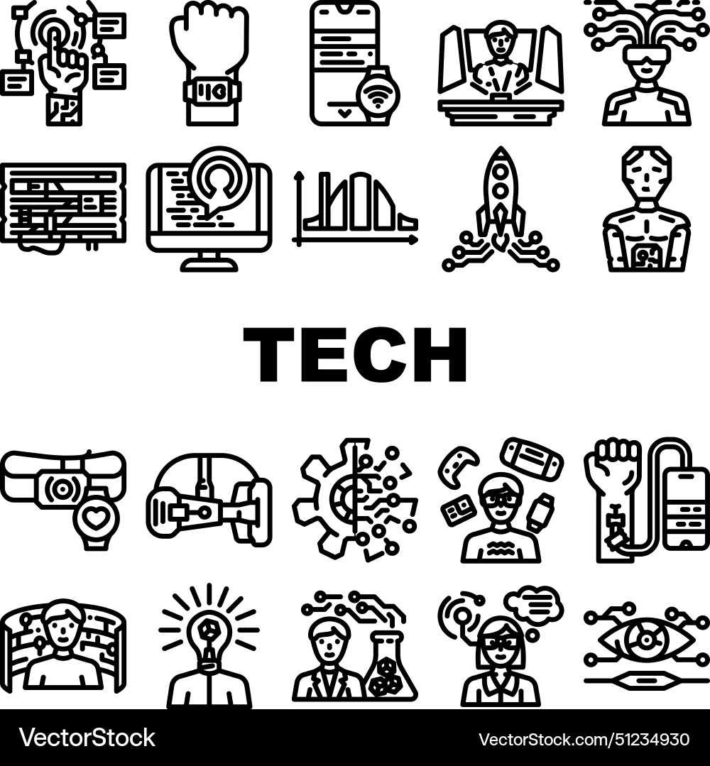 Tech enthusiast reality virtual icons set Vector Image