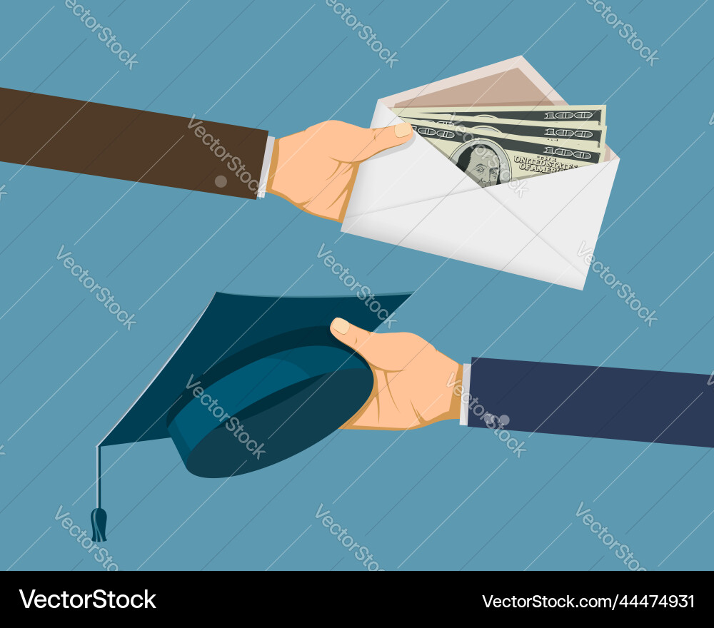 Envelope with money and a graduate cap Royalty Free Vector