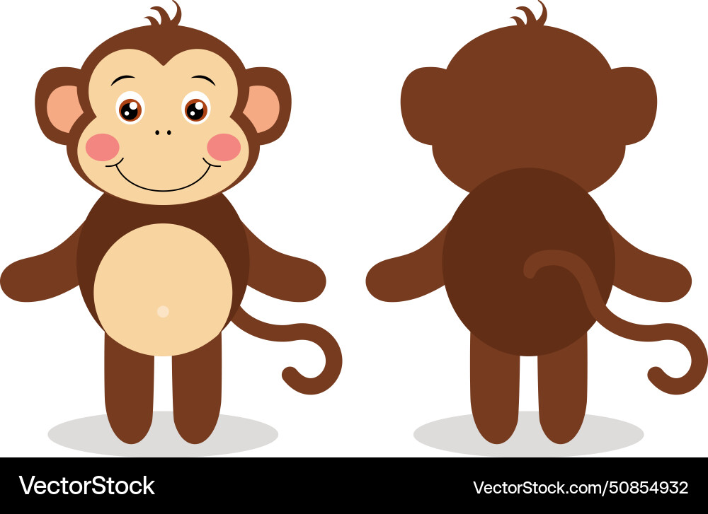Cute monkey on front and back position Royalty Free Vector