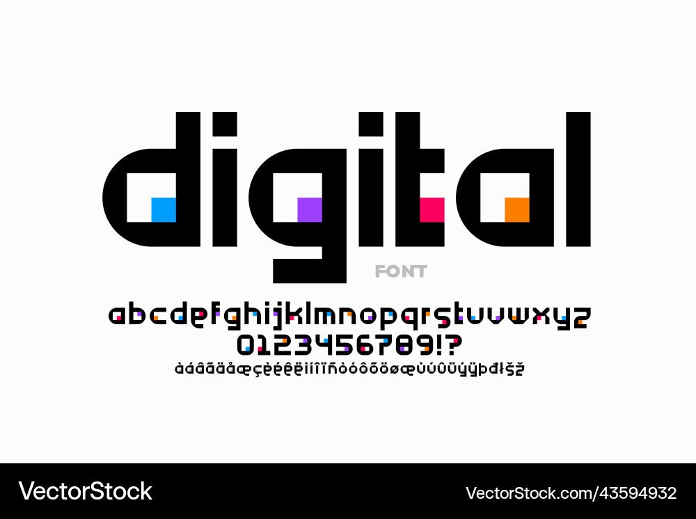 Digital tech style multilingual font design Vector Image