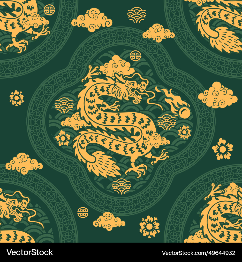 Hand drawn of chinese dragon seamless pattern Vector Image
