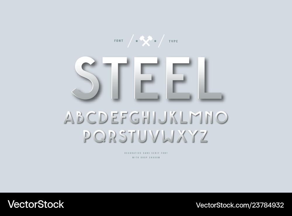 Metal chrome sans serif font Royalty Free Vector Image