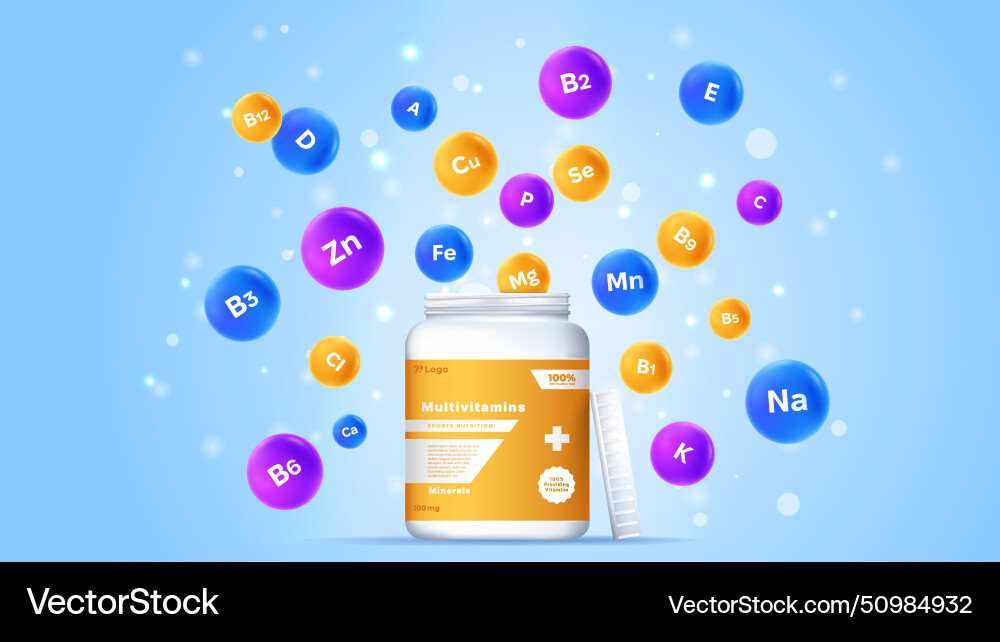 Multivitamins jar banner Royalty Free Vector Image