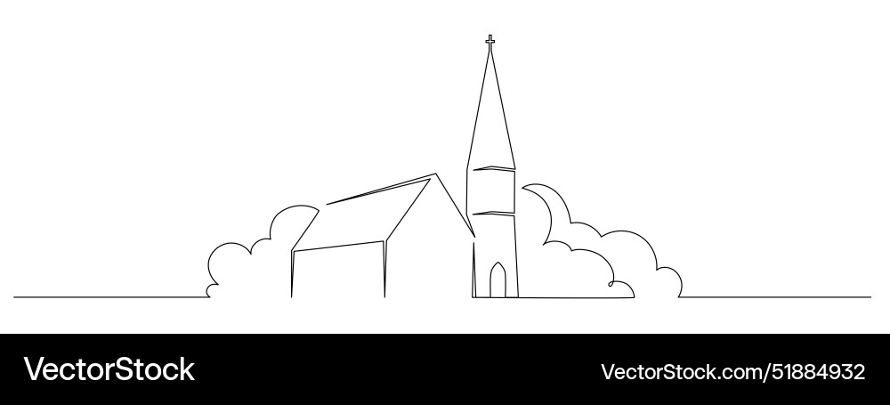 One continuous line drawing of church building Vector Image