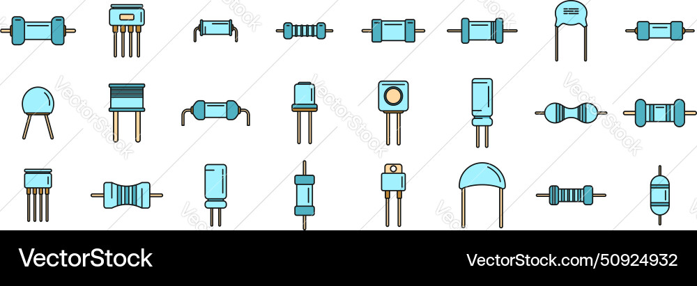 Resistor icons set color line Royalty Free Vector Image