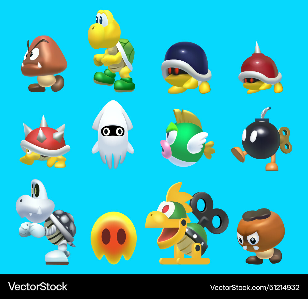 Set of enemies characters from super mario bros u Vector Image Set of enemies characters from super mario bros u Vector Image