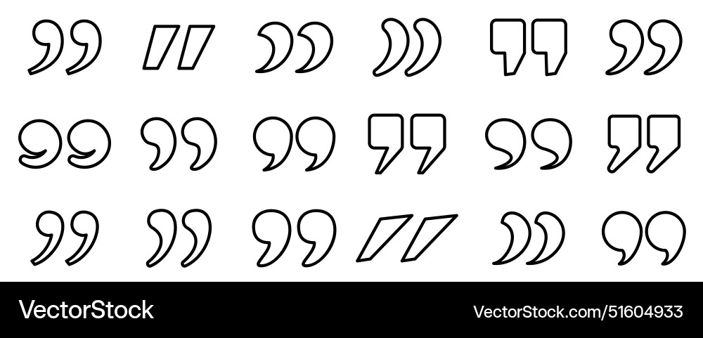A diverse collection of black outline quotation Vector Image