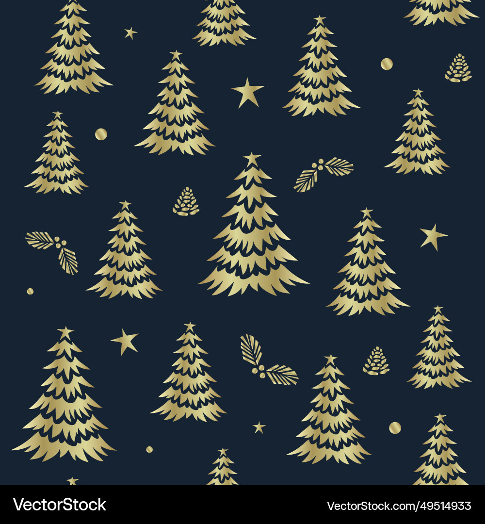 Christmas tree seamless pattern in gold color Vector Image