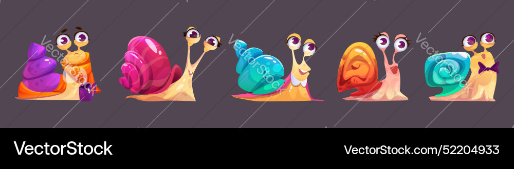 Cute snail slug character set slow slime animal Vector Image