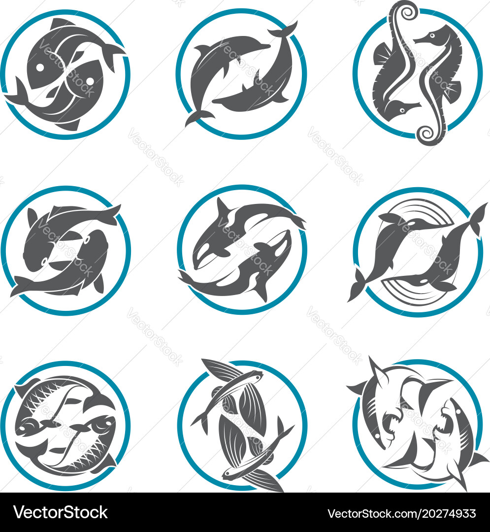 Fisch-Icon-Set Lizenzfreies Vektorbild - VectorStock