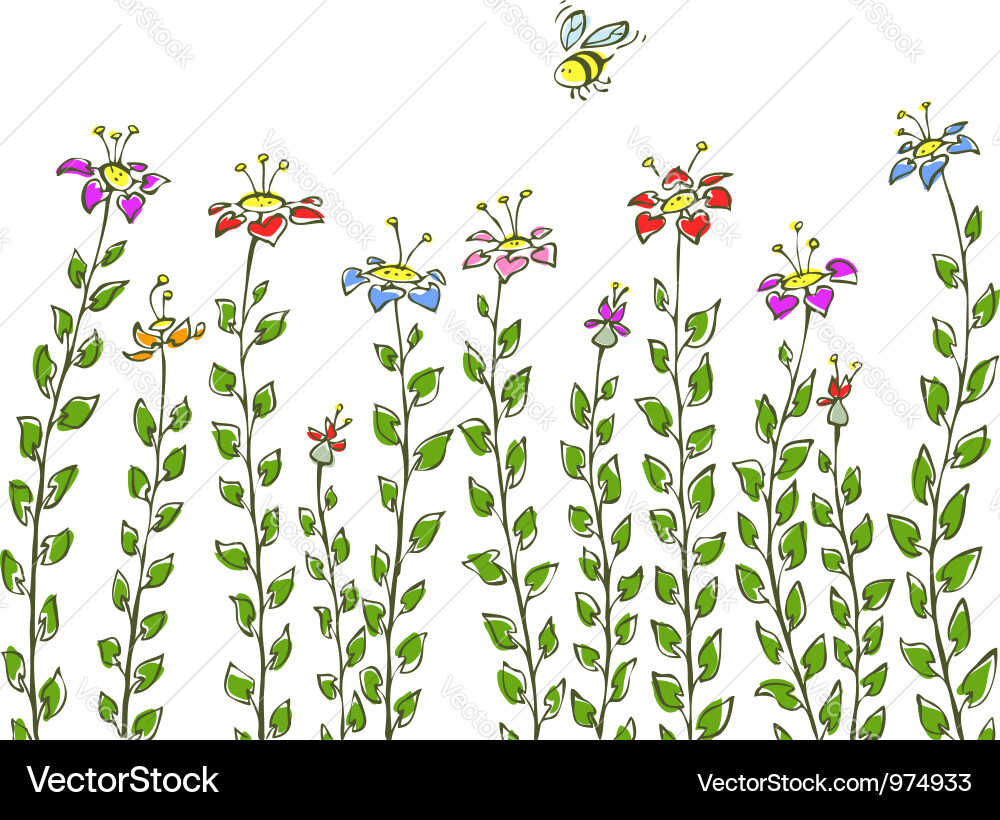 Flower with a bee Royalty Free Vector Image - VectorStock