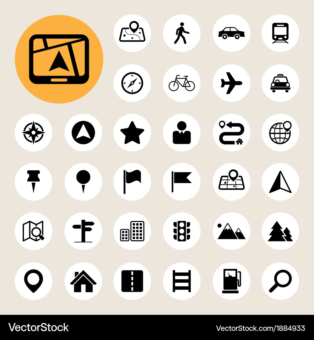 Map and location icons set Royalty Free Vector Image