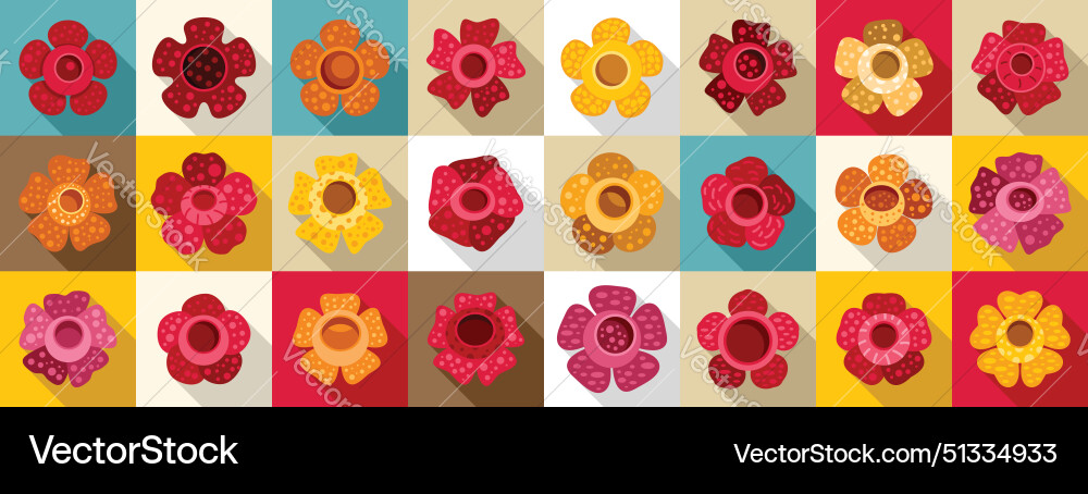 Rafflesia flat icons a colorful array Royalty Free Vector