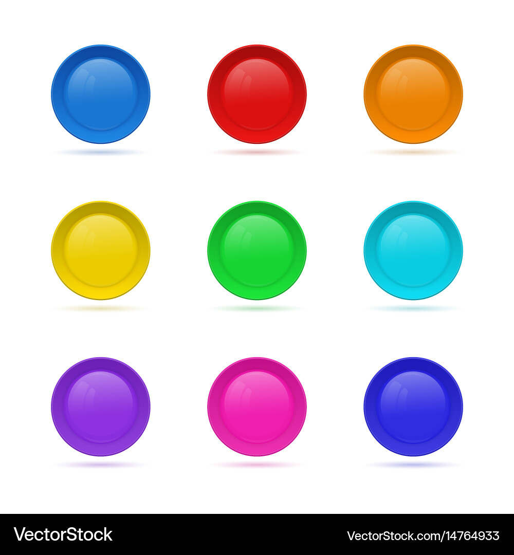 Set of blank round button for website 3d glass Vector Image