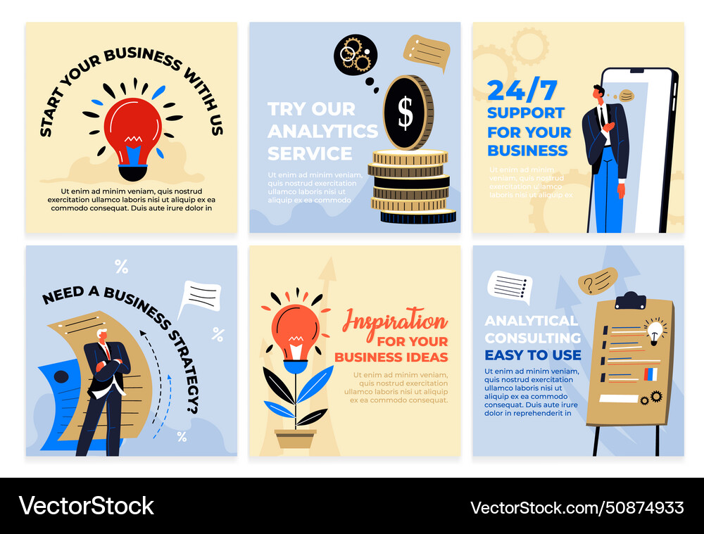 Social media post set for analytic service ad Vector Image