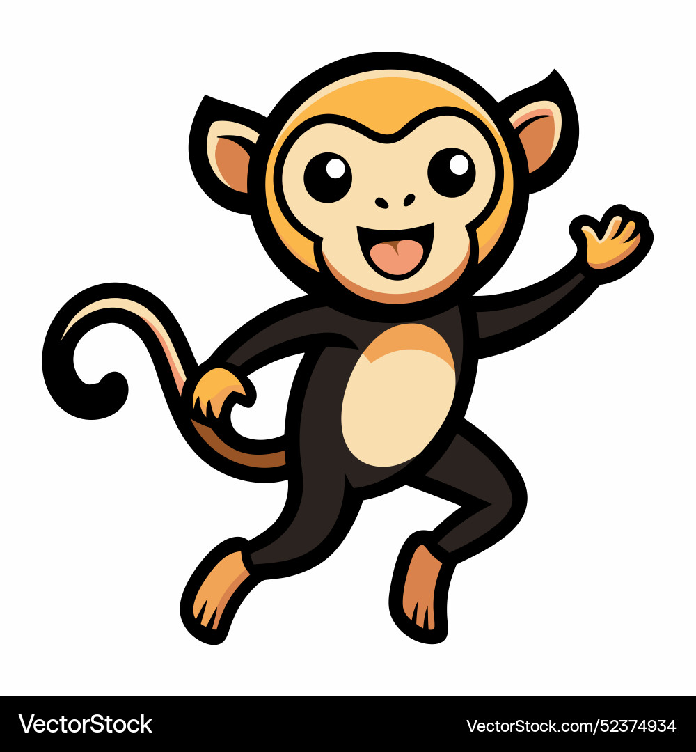 Capuchin monkey jumps kawaii Royalty Free Vector Image