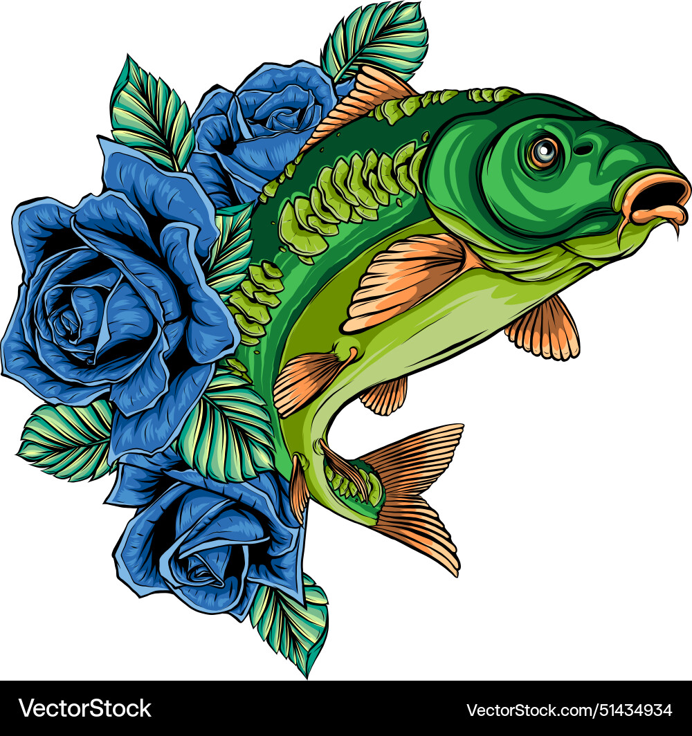 Colored draw of carp fish Royalty Free Vector Image
